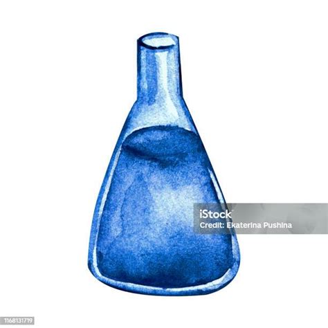 水彩画の実験のための化学フラスコ白い背景に分離されたオブジェクト化学実験用の調理器具チューブ学用品 イラストレーションのベクターアート素材
