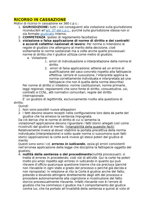 Il Ricorso In Cassazione Schemi E Mappe Concettuali Di Diritto