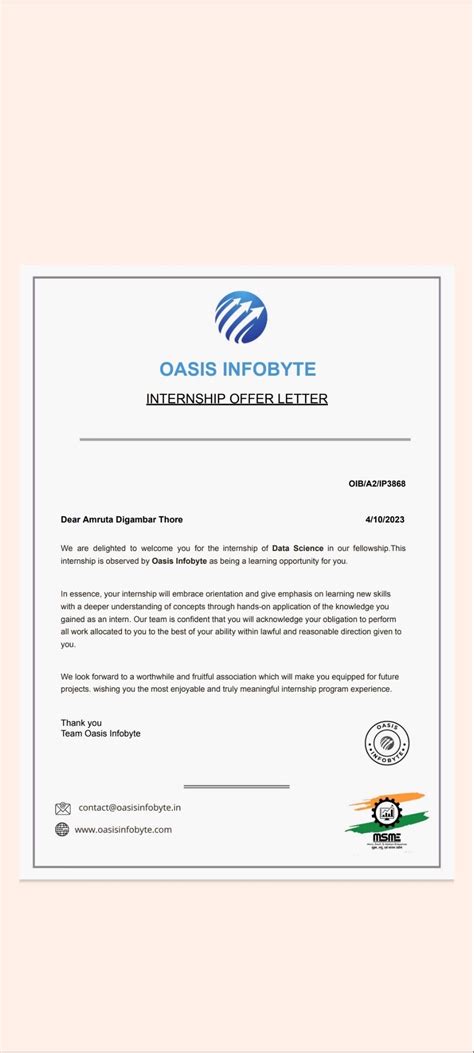 Amruta Thore On Linkedin Oasisinfobyte Internship Datascience