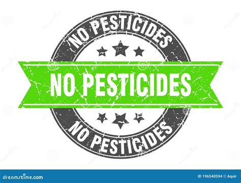 No Pesticides Round Stamp With Ribbon Label Sign Stock Vector