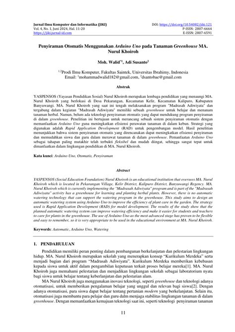 Pdf Penyiraman Otomatis Menggunakan Arduino Uno Pada Tanaman Greenhouse Ma Nurul Khoiroh