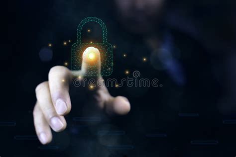 Businessman Scan Fingerprint With Virtual Screen Interface To Enter