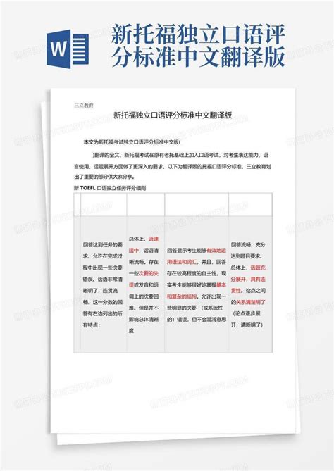 新托福独立口语评分标准中文翻译版word模板下载编号qpkpjkmn熊猫办公