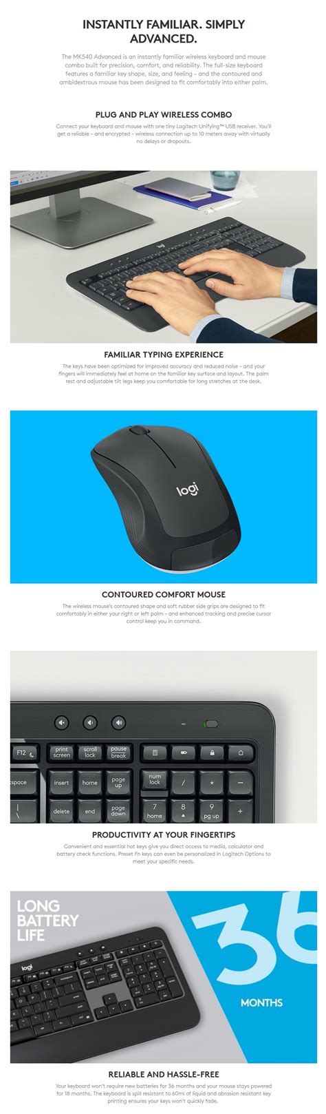 Buy Logitech Mk540 Advanced Wireless Keyboard And Mouse Combo [920 008682] Pc Case Gear Australia