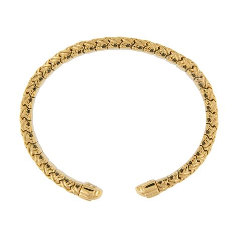 Jean Vitau 18 Karat Yellow Gold Basket Weave Flexible Cuff Bangle