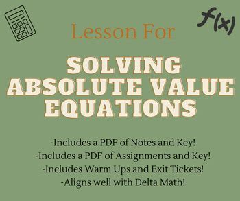 Solving Absolute Value Equations Lesson By Holly Paker TPT