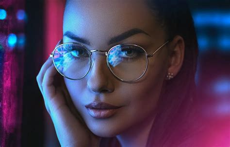 Wallpaper Girl Face Neon Backlight Glasses Girl Neon Glasses For