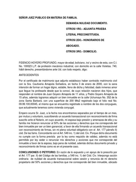 1 Demanda Nulidad De Matrimonio Ley Común Información Del Gobierno