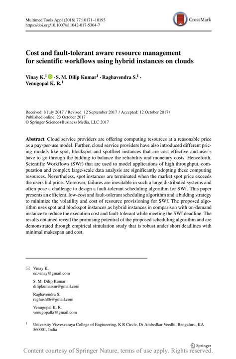 Cost And Fault Tolerant Aware Resource Management For Scientific Workflows Using Hybrid