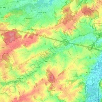 Topografische kaart Bertem hoogte reliëf