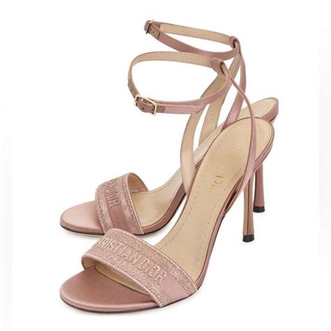 Dior Shoes Christian Dior Dway Metallic Thread Embroidered Satin Sandal Heels Rose Des