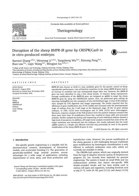 Pdf Disruption Of The Sheep Bmpr Ib Gene By Crispr Cas9 In In Vitro Produced Embryos1