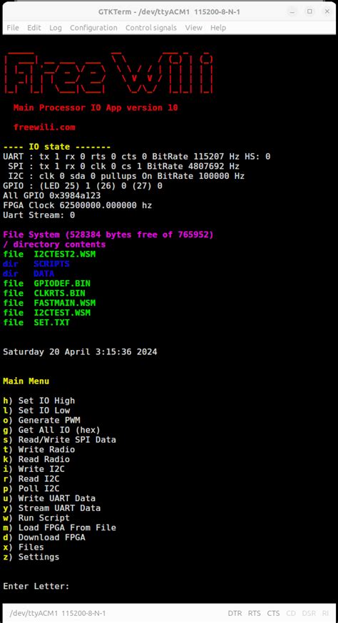 FREE WILi Main Menu Header IO State File System And Real Time Clock
