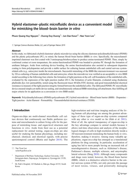 Pdf Hybrid Elastomer Plastic Microfluidic Device As A Convenient Model For Mimicking The