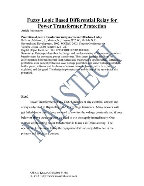 Fuzzy Logic Projects Power Transformer Protection For Fuzzylogic