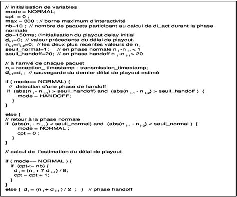 pseudo code de l algorithme d adaptation du délai de playout dans les