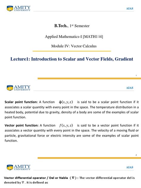 Lecture1 Introduction To Scalar And Vector Fields Gradient Pdf Vector Calculus Gradient