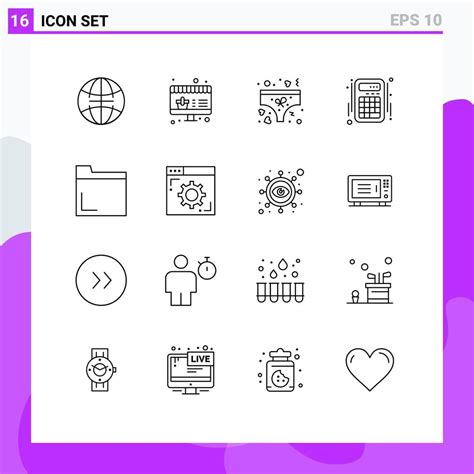Set Of 16 Modern Ui Icons Symbols Signs For Browser Folder Underpants