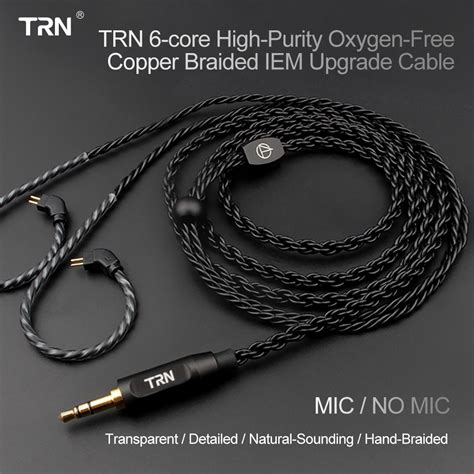Trn A3 6 Core Braided Silver Plated Cable With Mic Hifi Earphone Mmcx