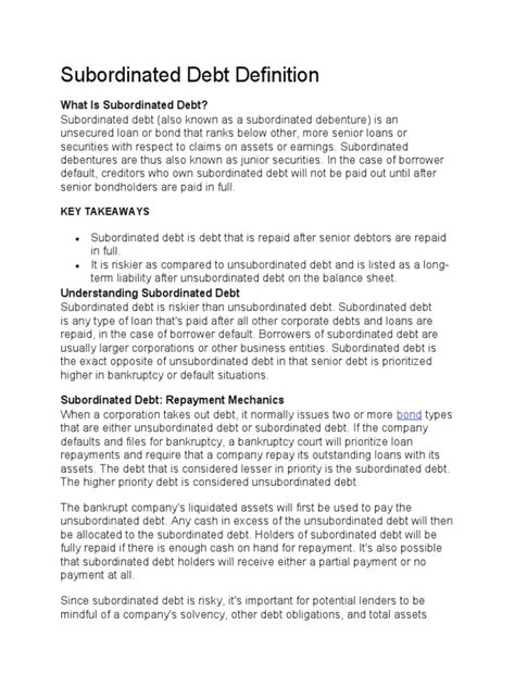Subordinated Debt Definition Pdf Debt Subordinated Debt