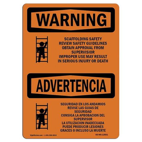 Warning Scaffolding Safety Guidelines Bilingual Osha Decal Sign