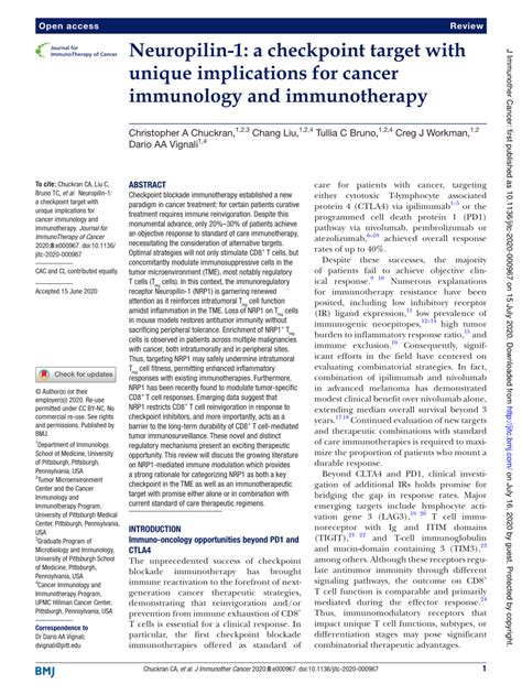 Pdf Neuropilin 1 A Checkpoint Target With Unique Implications For