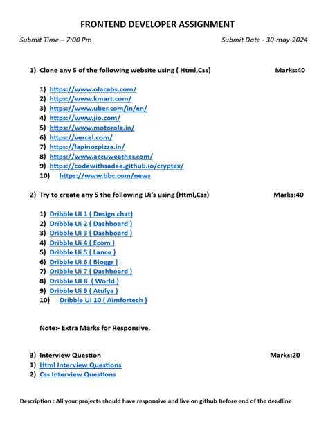 Frontend Developer Assignment Pdf Art Technology And Engineering