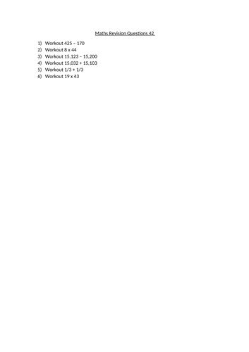 Maths Revision Questions 42 Teaching Resources