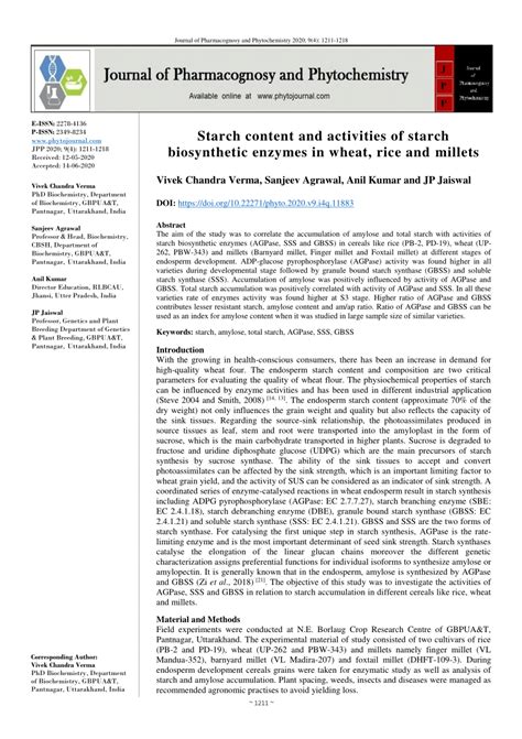 Pdf Verma Et Al 2020 Starch Content And Activities Of Starch