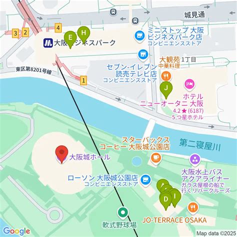 大阪城ホール 周辺のファミレス・ファーストフード一覧マップ