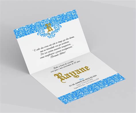 Convite Aniversário Anos Realeza Debutante Azul e Dourado