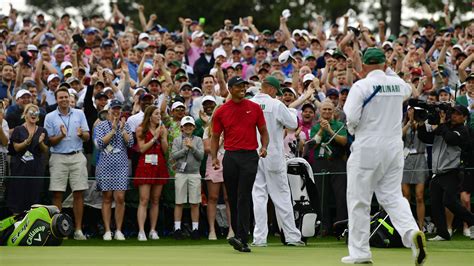 Masters Champion Tiger Woods Celebrates On Hole No 18 After Winning