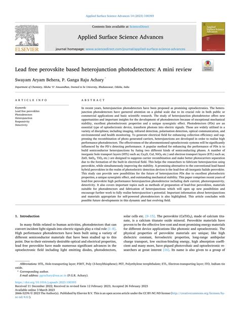 Pdf Lead Free Perovskite Based Heterojunction Photodetectors A Mini