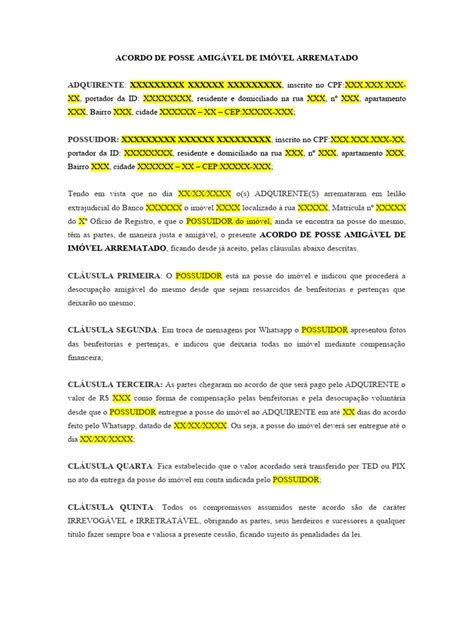 Modelo Acordo De Posse Pdf Modelo Acordo De Posse Pdf