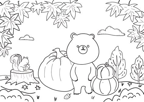 秋のクマとカボチャ高齢者用塗り絵無料プリント ぬり絵の力