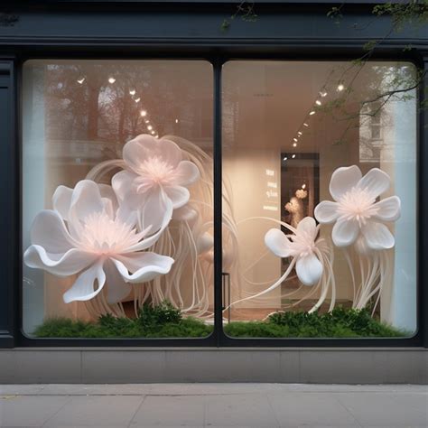 Premium Photo There Are Two Large White Flowers In A Window Display