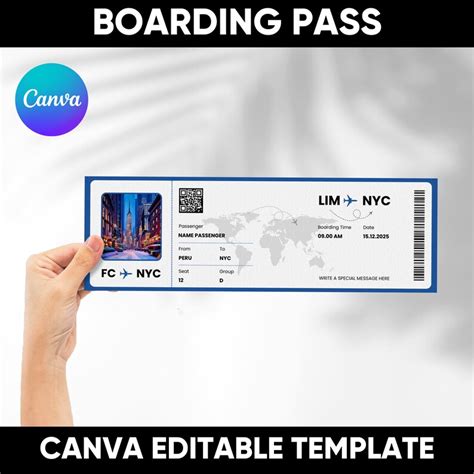 Editable Boarding Pass Template Printable Personalized Airline Ticket
