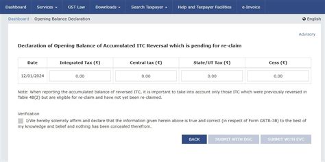 Extension For Reporting Opening Balance For ITC Reversal
