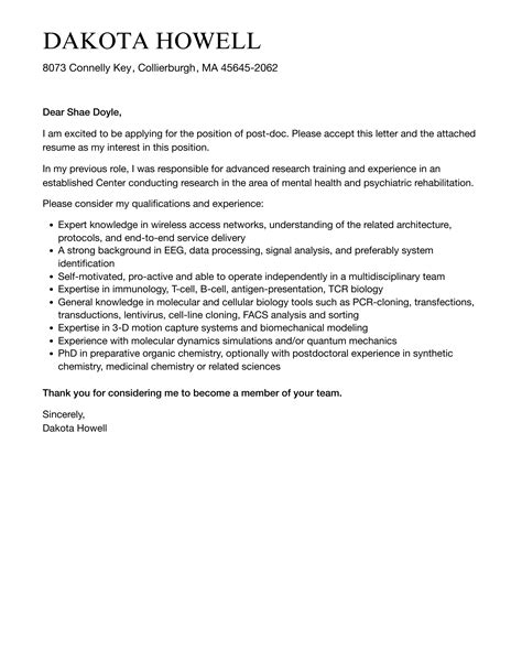 Post Doc Cover Letter Velvet Jobs