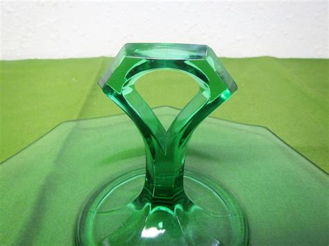 Vintage Octagon Green Glass Serving Tray With Center Handle Etsy