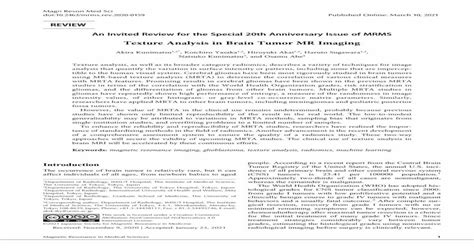 Pdf Texture Analysis In Brain Tumor Mr Imaging Dokumentips
