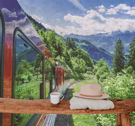 Foto Behangpapier Natuur Rode Trein Op Het Bos TenStickers