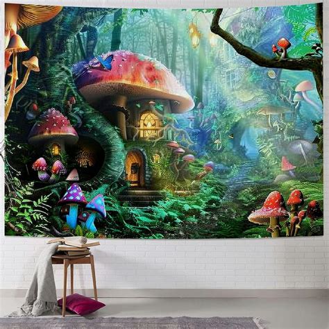 PRATYUS Fairy Tale Forest Tapestry Wall Hanging Mushroom Trees Wall
