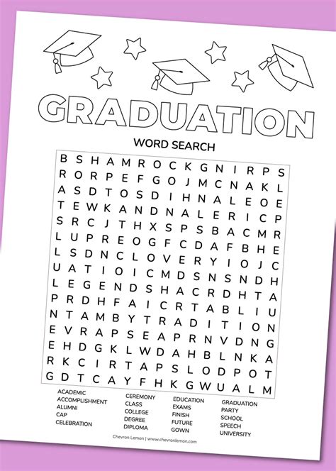 Printable Graduation Word Search Chevron Lemon