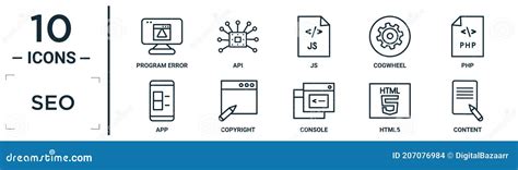 Seo Linear Icon Set Includes Thin Line Program Error Js Php Copyright Html5 Content App