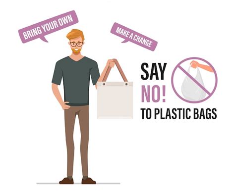 Premium Vector Say No To Plastic Bags And Carry A Fabric Bag
