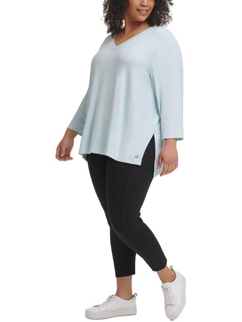 Calvin Klein Performance Womens Plus V Neck Side Slit Pullover Top