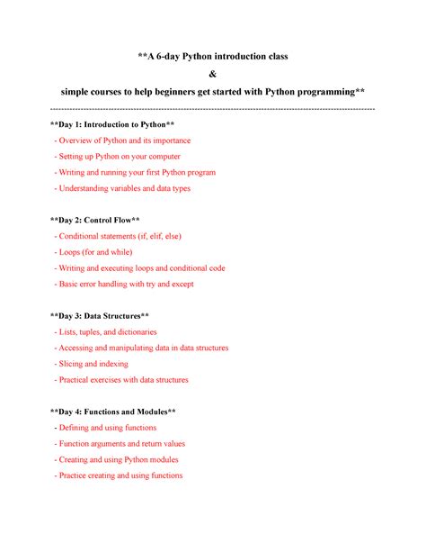 python course please use accordingly a 6 day python introduction
