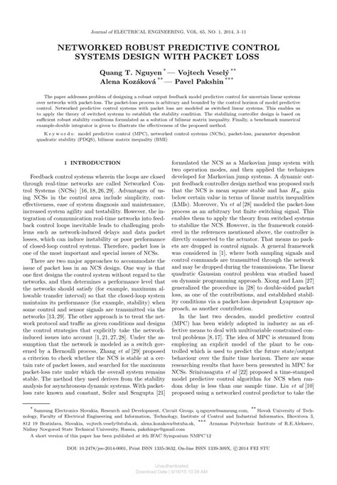 Pdf Networked Robust Predictive Control Systems Design With Packet Loss