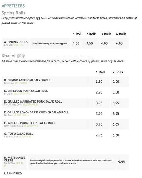 Hai Phong Vietnamese Restaurant Menu Urbanspoonzomato